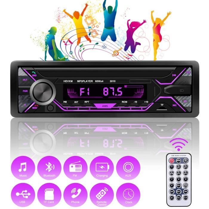 Autoradio bluetooth,1 din radio mains libres 4x60w support fm usb mp3 wma tf aux télécommande, 7 ...