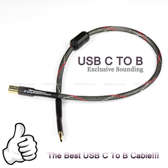 0.35mm2 x4-1m 3.28ft Câble USB plaqué argent Type C à B HiEnd, câble de ...