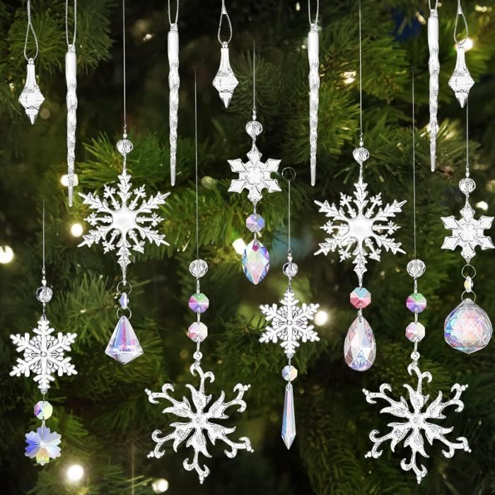 16 Pièces Décoration De Noël,Flocons De Neige En Cristal Acrylique Avec ...