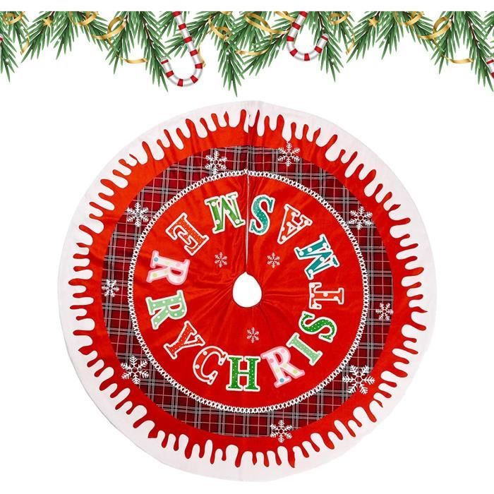 Jupe de Sapin de Noël 120cm Rouge Tapis d'arbre de Noël Flocons de Neige Plaid Couvre-Pied de ...