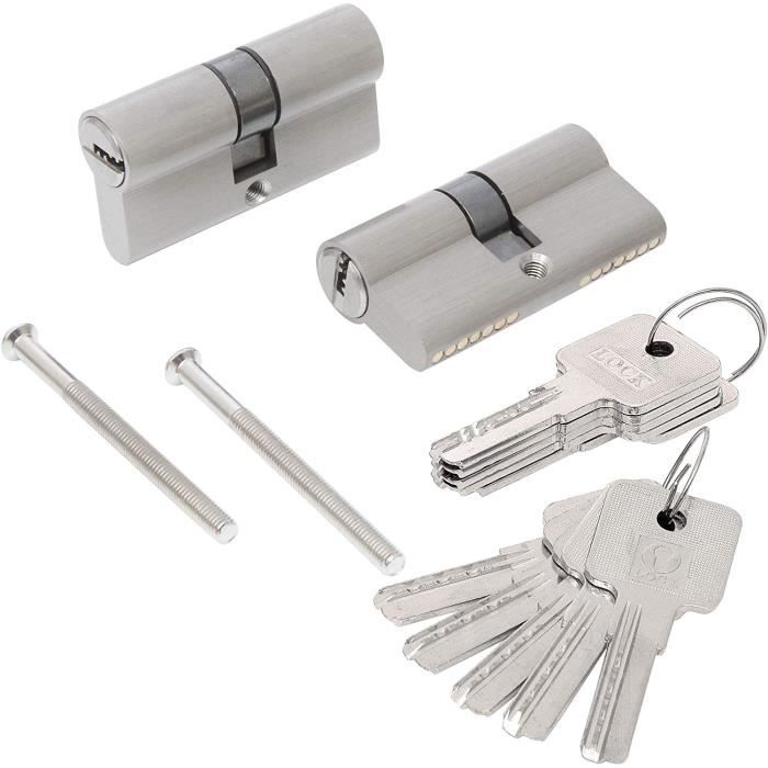 Lot de 2 Cylindre de Porte, Cylindre Serrure Nickelé30-30 mm Anti-Casse ...