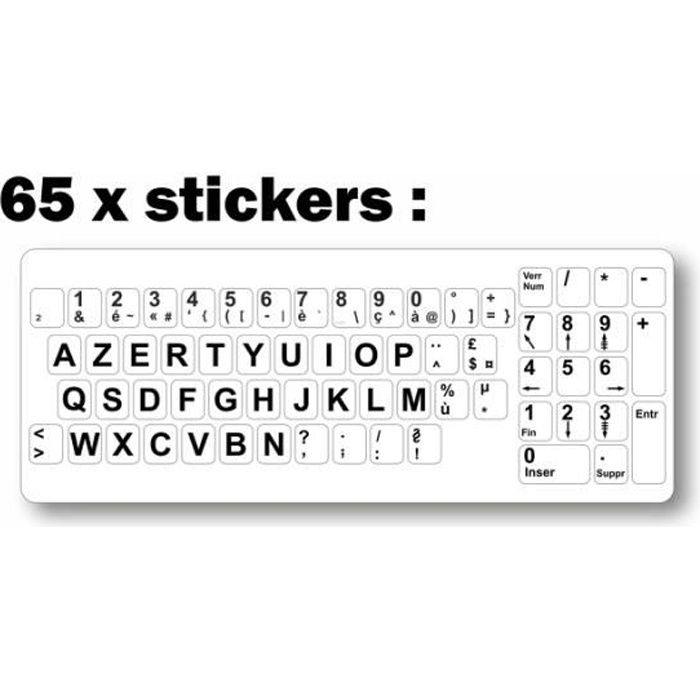 Autocollant sticker vinyl clavier azerty pas transparent mais blanc ...