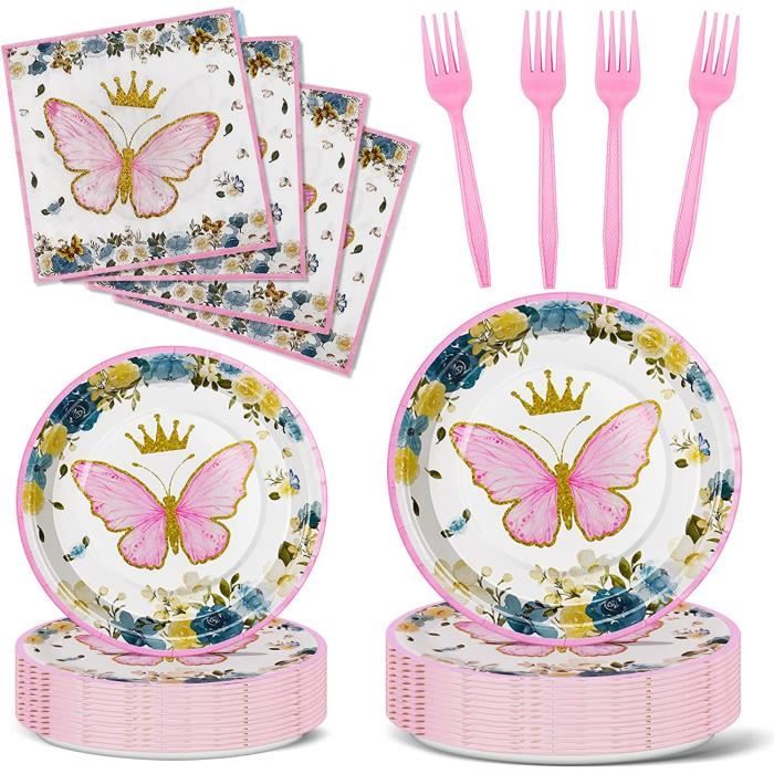 Vaisselle De Fete, 96 Pièces Thème De La Papillon Vaisselle ...