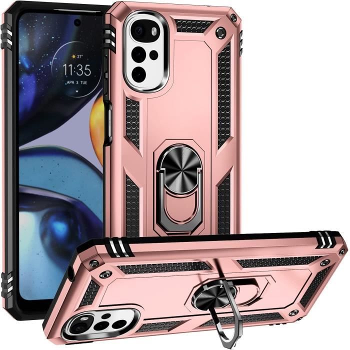 Moto G22 Coque Double Couche Robuste avec Anneau Tournante Béquille ...