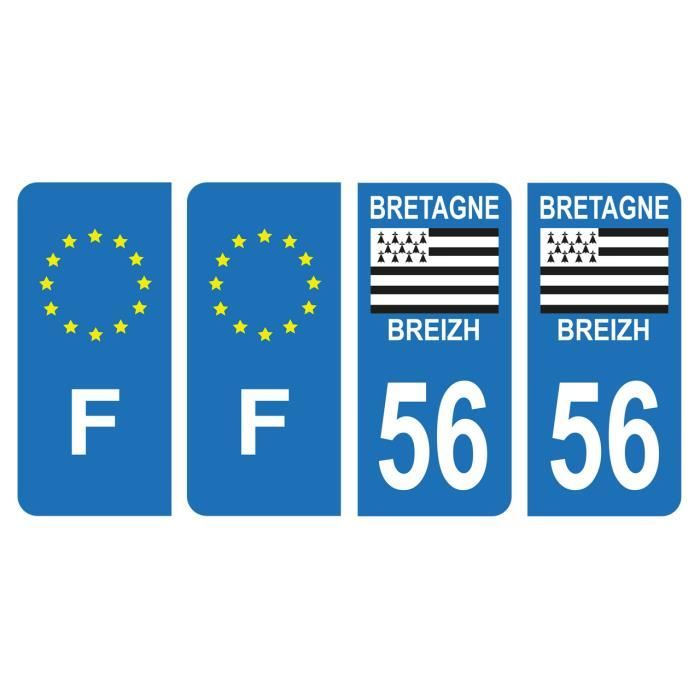 Lot 4 Autocollants plaque immatriculation voiture département 56 ...