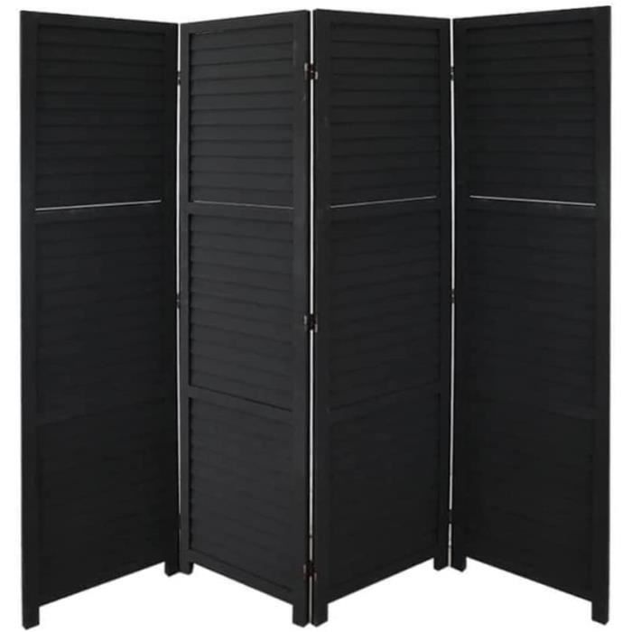 LW Collection Paravent 4 Panneaux Bois Noir 170x160cm - paravent ...