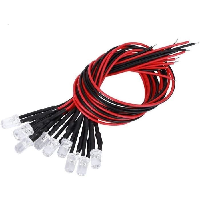 50Pcs 12V Led Diode Electroluminescente Avec Fils 5Mm Tête Ronde ...