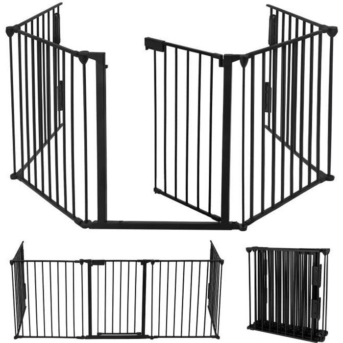 UISEBRT Barrière de cheminée en métal avec porte 300 x 75 cm, Barrière ...