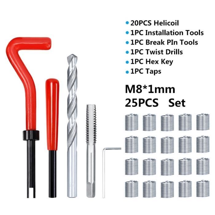 FILIERE - BUSE DE FILAGE - TARAUD,M8x1mm 20pcs--Kit'outils de réparation de filetage, foret ...