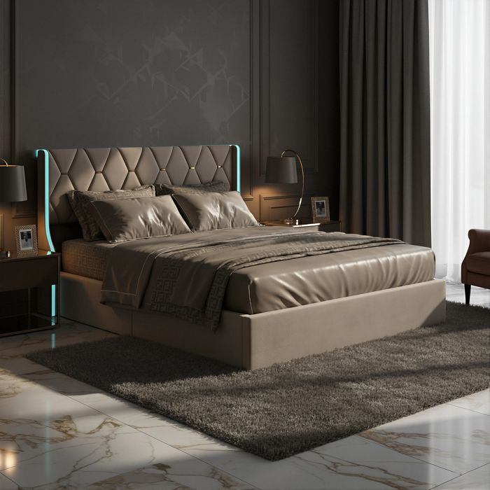 Lit Coffre 140 x 190 cm Lit capitonné double Lit adulte - Structure du ...