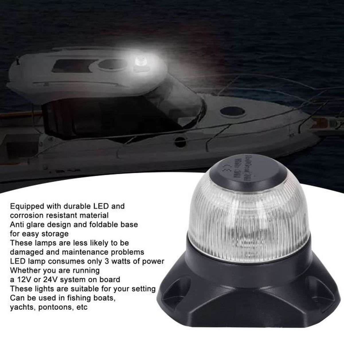 ZIU Feu de navigation pour bateau LED IP67 étanche antireflet pliable ...