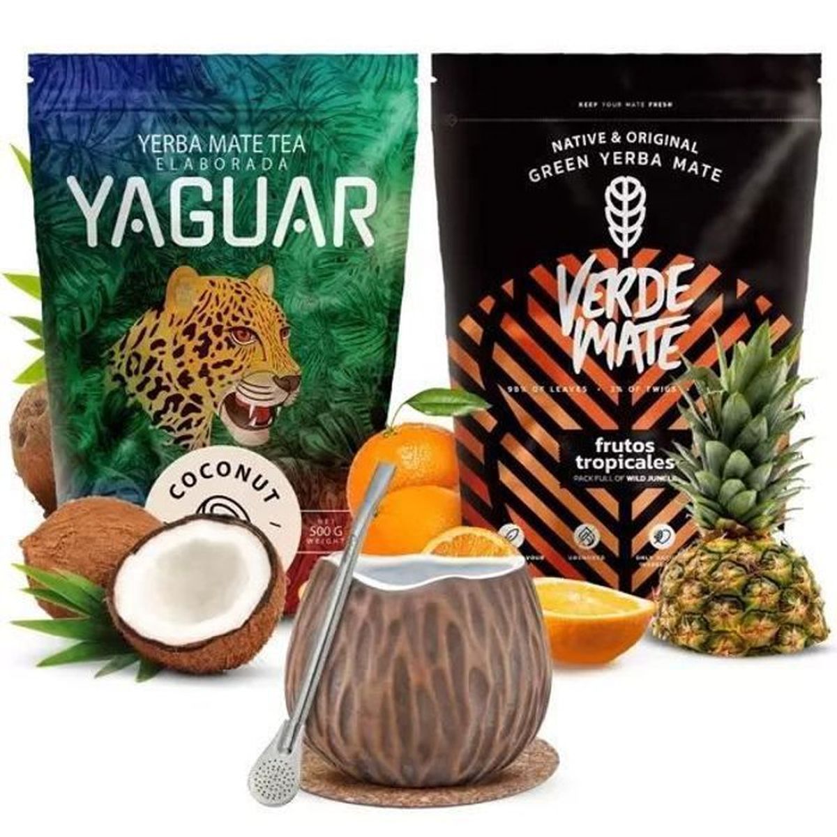 Yerba Mate 1 kg Kit Verde Mate The Fruité Coconut, Frutos Tropicales ...