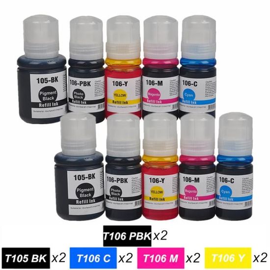 T105-T106 Lot de 10 Bouteille d'encre Compatible pour Epson EcoTank ET-7700, ET-7750 - Cdiscount ...
