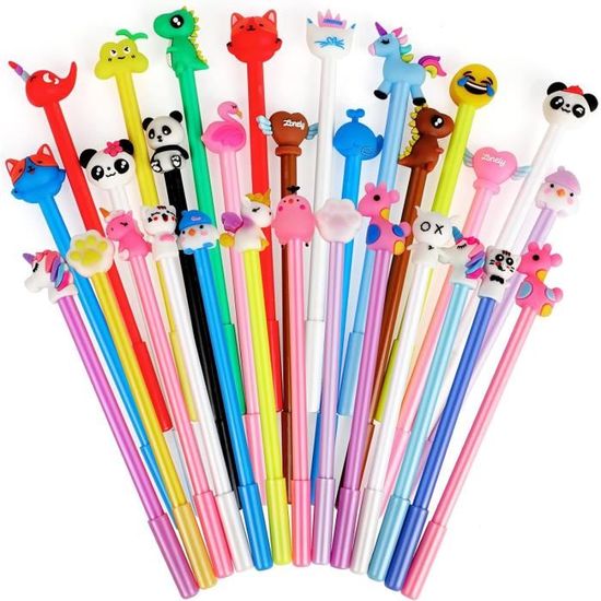 Stylos Animaux De Dessin Animé,30 Pcs Stylos À Bille À Encre Gel Noir ...