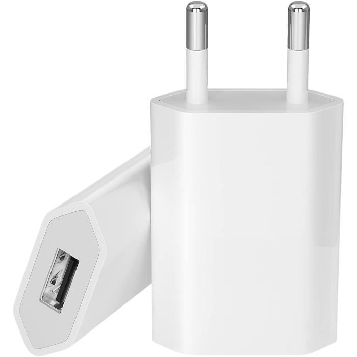 Prise USB, 2 Pack 5V1A Embout Chargeur Adaptateur Secteur Universel ...