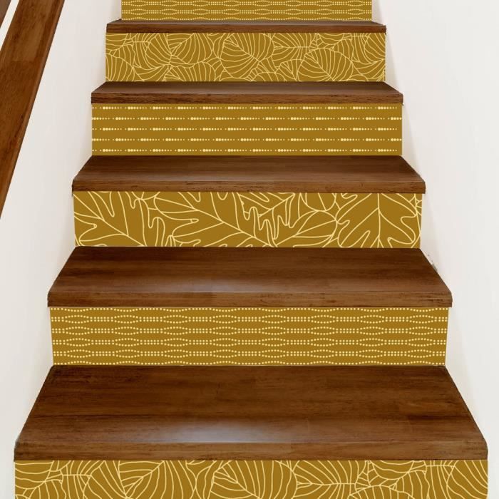 Lot de 4 contremarches à coller jaune moutarde YELLOWLEAF - 15 cm x 1 m ...