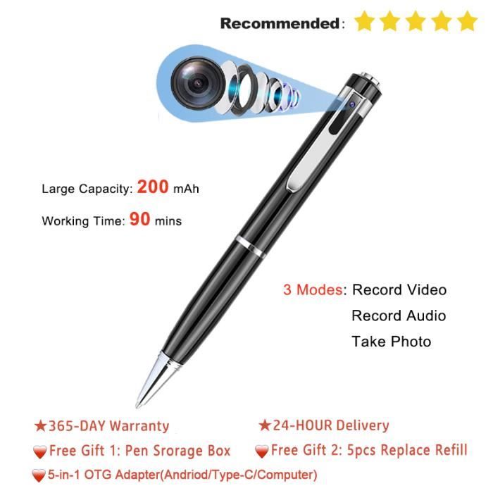 V7 32 Go-Mini caméra stylo portable Full HD 1080P, micro caméscope ...