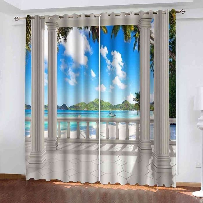 Rideau Occultant À Oeillets 3D Balcon Colonne Romaine Avec Vue Mer ...