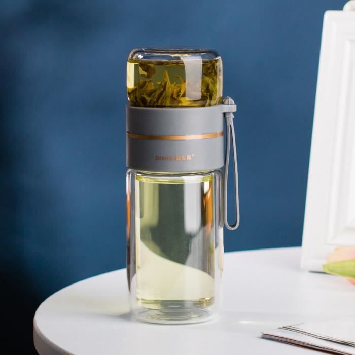 Gourde,Bouteille d'eau en verre à Double paroi, résistante à la chaleur, avec infuseur à thé ...