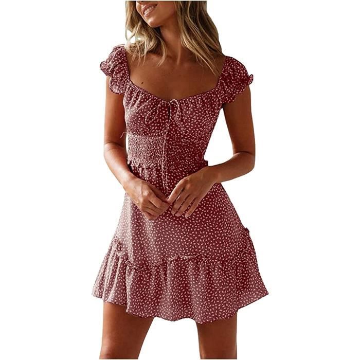 Mini Robe de soirée - Sexy - Motif Floral - sans Manches - Col Rond ...