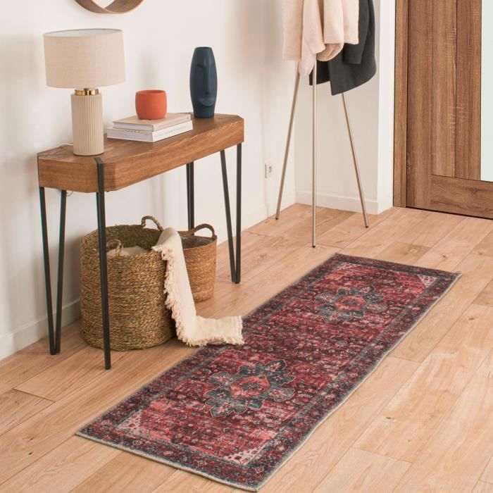 Tapis vintage motif orient lavable - NAZAR RUGS - 67x200 cm - RADOM - Rouge - Cdiscount Maison