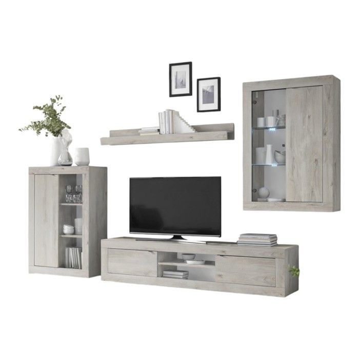 Ensemble meubles salon KALO – Rangement spacieux – Gris clair effet ...