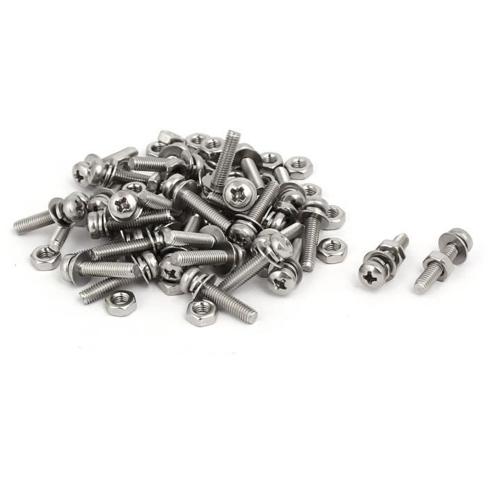 Sourcing map M3x14mm acier inox 304 vis tête cruciforme écrou vis avec ...