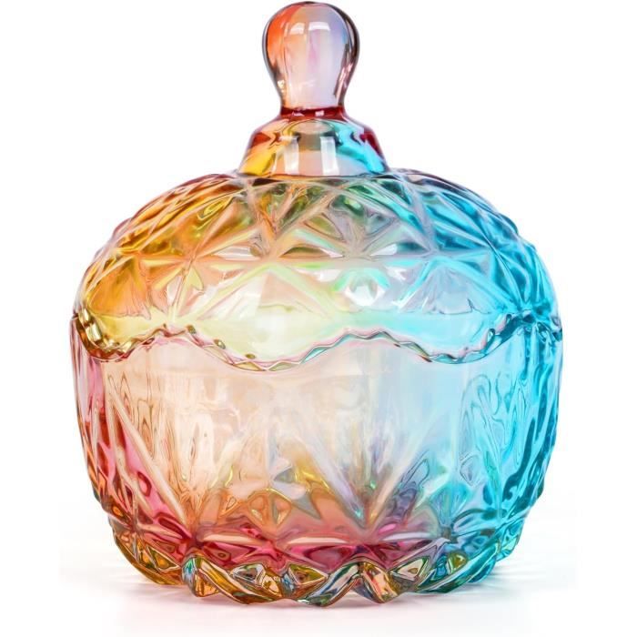 Bocal en Verre avec Couvercle Coloré - Bonbonnière en Verre Irisés pour Buffet de Fête et ...