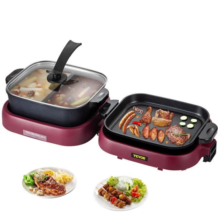 VEVOR Hot Pot BBQ 2100 W Gril électrique Multifonctionnel 180-240 ℃ Pot Chaud pour Barbecue ...