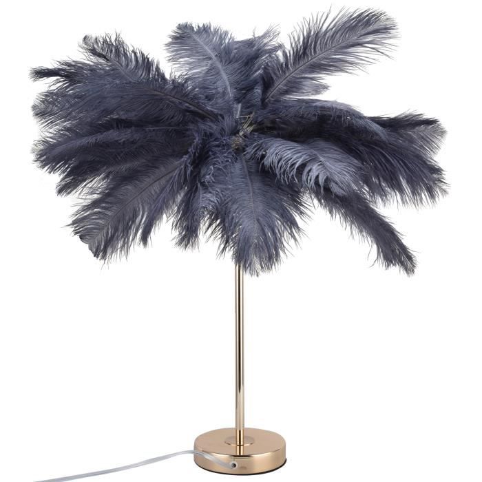 Lampe de table en plumes d'autruche - VVIKIZY - Gris - LED - Éclairage ...