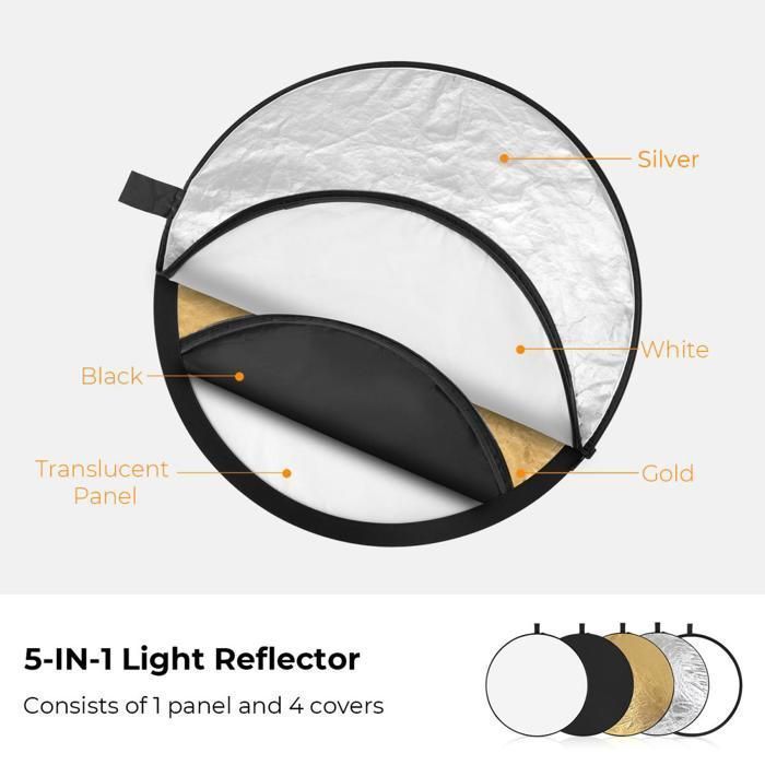 Réflecteur 5 en 1 - Panneau de Lumière Douce - 60cm - Pliable ...