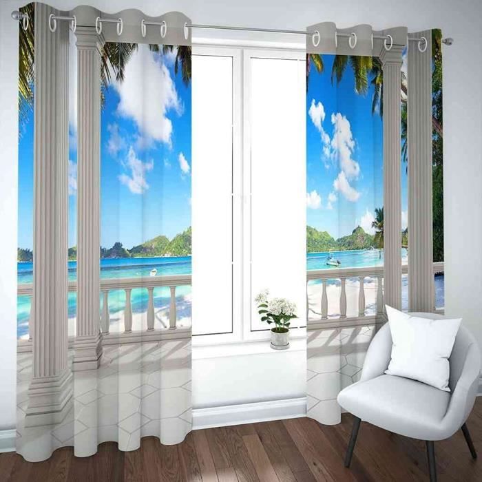 Rideau Occultant À Oeillets 3D Balcon Colonne Romaine Avec Vue Mer ...