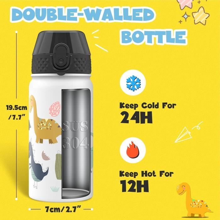 Bouteille D'Eau Isotherme Pour Enfants Acier Inoxydable 420Ml-14Oz Avec Paille Réutilisable ...