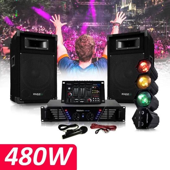 IBIZA DJ-300 Kit de sonorisation DISCO 480W + Jeu de lumière Chenillard JDL032 - Cdiscount TV ...