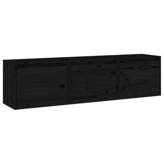 JILL*SALE Ensemble de Meubles TV-meuble stéréo 3 pcs Noir Bois massif ...
