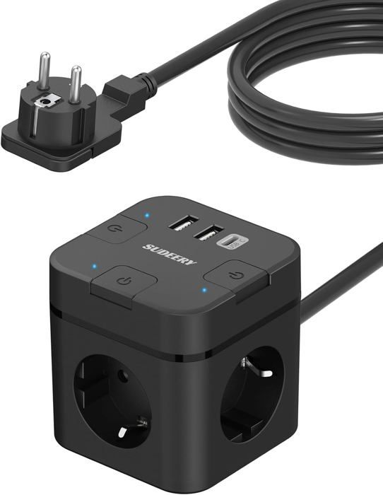 Cube Multiprise Avec Usb C, 3 Prises - Fiche Plate Avec Interrupteur Individuel - Multiprise ...