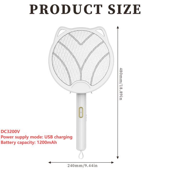 Raquette Anti-Moustiques Électrique Pliable,Piège à Mouches,Rechargeable par USB,Tueur d ...
