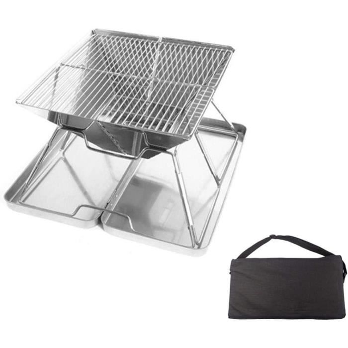 Gril de Barbecue au Charbon de Bois en Acier Inoxydable, Gril de Barbecue de Camping en Plein ...