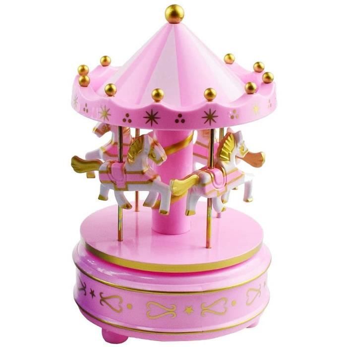 Boîte à Musique Carrousel en Bois - ZGEER - Rose - Mélodie du château ...