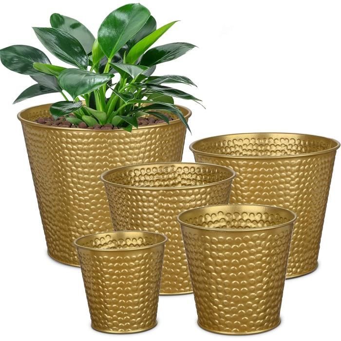 Lot De 5 Pots De Fleurs En Métal Galvanisé Vintage En Zinc Rond Pour ...
