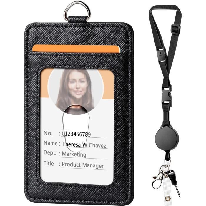 Porte-Badge En Cuir Et Cordon Rétractable Réglable Avec Boucle À ...