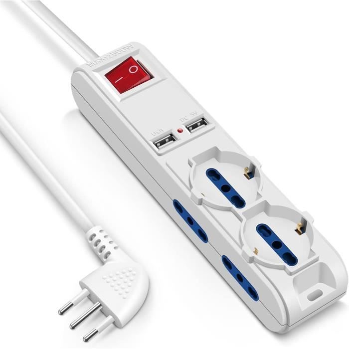 Multiprise 3M 6 places avec 2 multi-usages et 4 bivalentes 10-16 A avec ...
