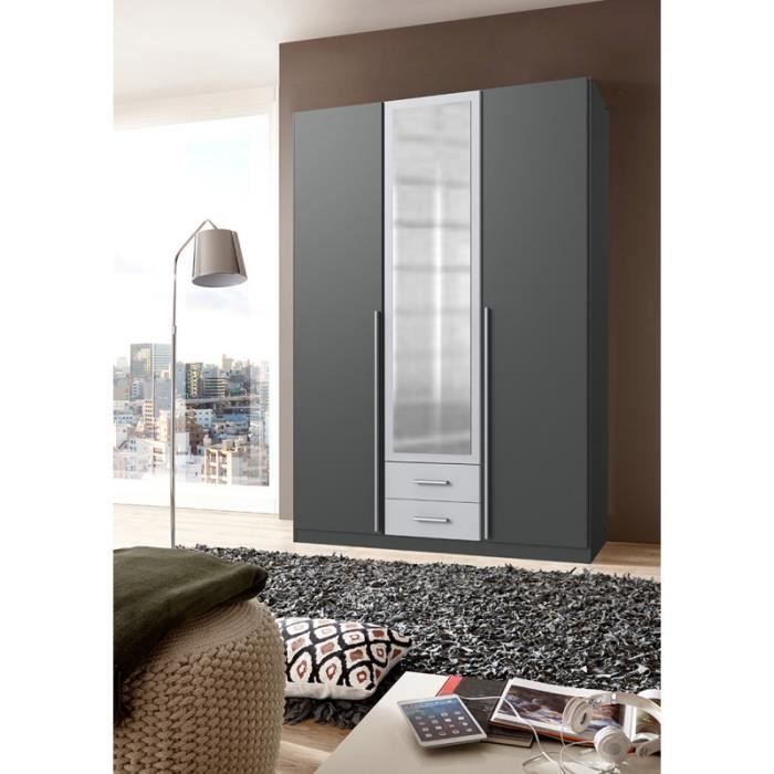 Armoire adulte contemporaine 135 cm graphite/gris clair Dominik 197 cm ...