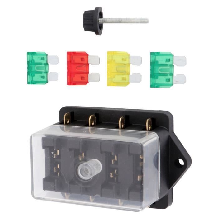 4-Way LED Illuminated Fuse Box Holder Block with 10A / 20A 30A 4 Fuses ...