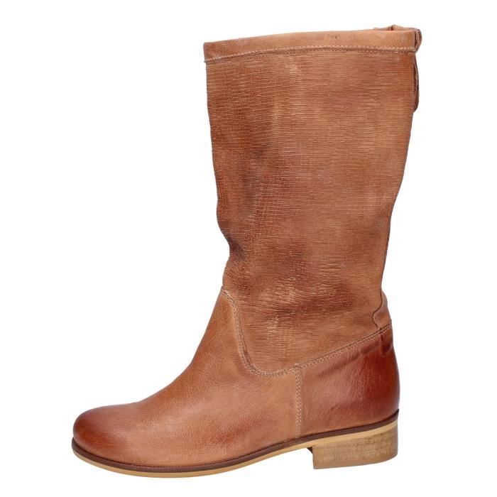 Bottes Femme en Cuir Marron - BOUU - BD193 - Talon 4cm - Pointure EU 38 ...