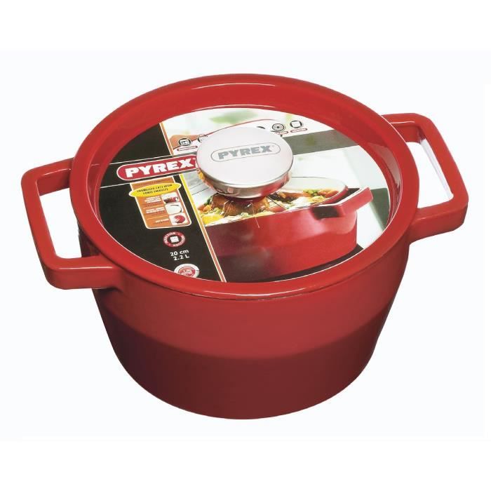 Cocotte ronde Slow Cook 2,2 L rouge - PYREX - Fonte - Diamètre 20 cm ...