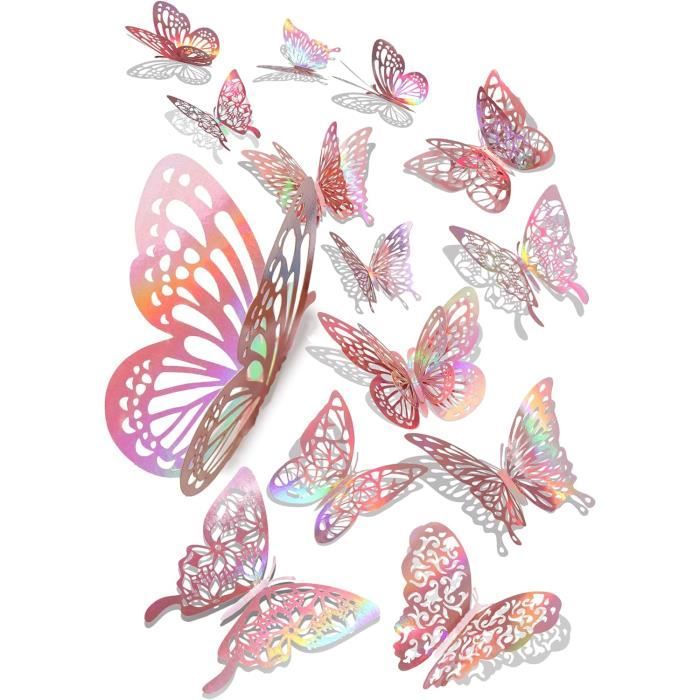 60 Pcs 3D Autocollants Muraux Papillon Or Rose Brillant, Décorations ...