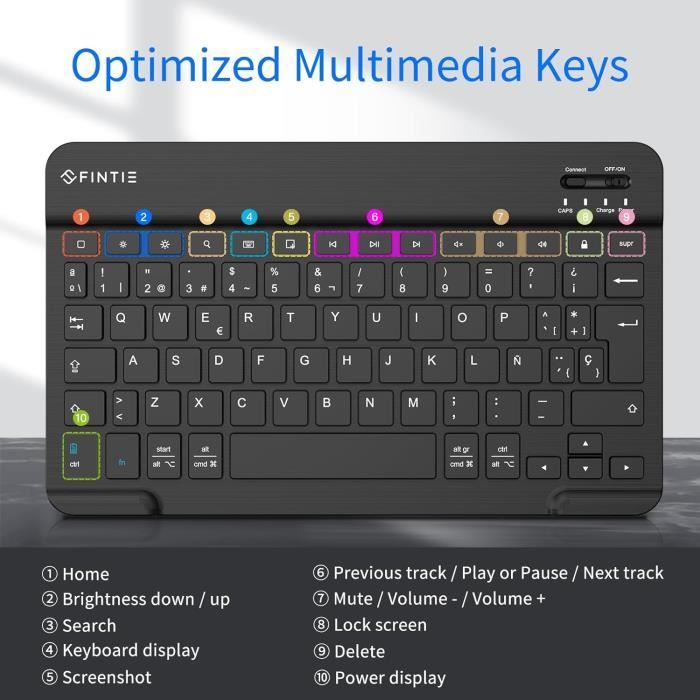 Spanish Keyboard Bluetooth Wireless Super Slim (4 Mm) 10 Inch For Ios ...