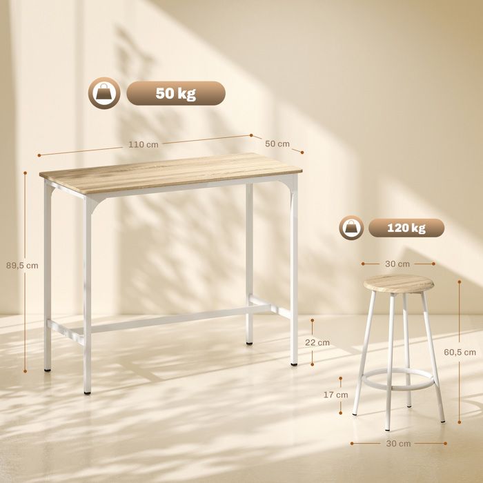 Ensemble table de bar bistrot - HOMCOM - avec 4 tabourets de bar - avec ...