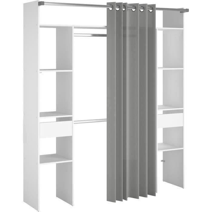 Kit dressing ARTIC EKIPA - Décor mélaminé blanc - 2 penderies + 2 tiroirs - L176 x P48 x H202 cm ...